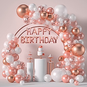 Janinus Rose Gold Balloons Garland Arch Kit- 5+12+18 Inch Rose Gold White Confetti Birthday Balloons Decorations For Women Girls Princess Engagement Wedding Birthday Party decorations