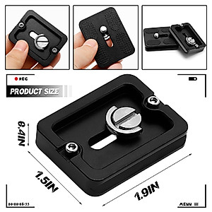 Junwapy 2 Pieces PU-50 50mm Universal Quick Release Plate with 1/4 Inch Screw, Black Metal Tripod Mount Plate Fits Standard for Camera Tripod Ball Head