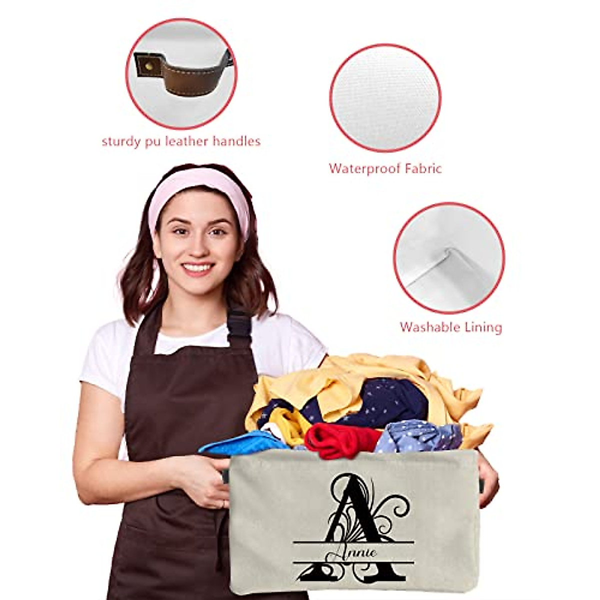 Personalized Gift for Women/Men, Customs Basket with Name Storage Bins for Organizing Shelves, Letter A Collapsible Custom Storage Boxes with Handle, Monogram Words Customized Closet Organizers