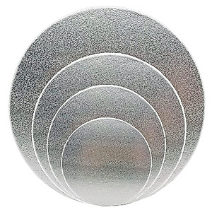 MYYZMY 4 Pack Cake Boards, 6, 8, 10, 12 Inch Round Cake Circles, Cake Base Cardboards 1 of Each Size for Cake Decorating, Silver
