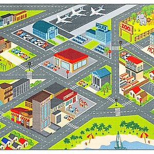 KC CUBS Road Play Map City Car Vehicle Traffic Educational Learning & Fun Game Area Non Slip Boy & Girl Kids Rug Carpet for Children Bedroom, Toddler Classroom & Baby Playroom Mat, Playtime Activity