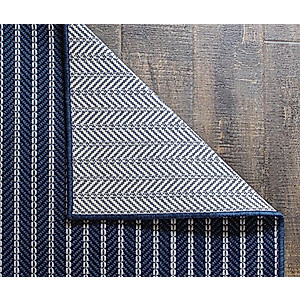 HOMEGNOME Indoor Outdoor Striped Rug 8'x10' Navy Blue