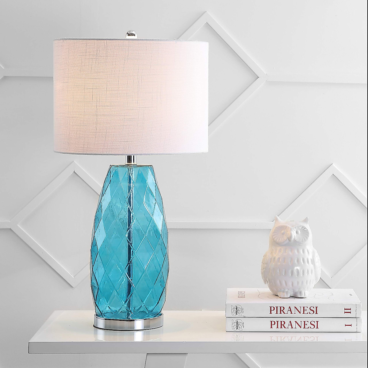 JONATHAN Y JYL4009B Juliette 26.5" Glass/Metal LED Table Lamp Contemporary Transitional Bedside Desk Nightstand Lamp for Bedroom Living Room Office College Bookcase LED Bulb Included, Moroccan Blue