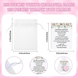 Threlaco 100 Sets Wedding Gifts for Guests 100 Heart Shaped Candles Mini Candles Wedding Candle Gifts for Guests 100 Thank You Cards and Organza Bags for Wedding Party Favors (Love, Pink)