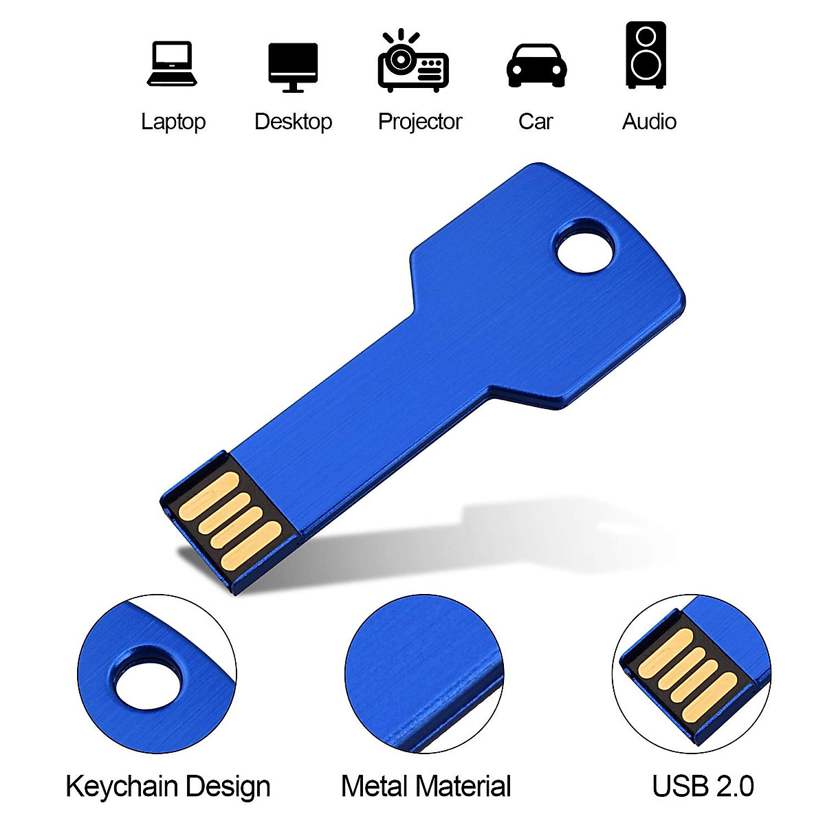 RAOYI 10 Pack 2GB USB Flash Drive USB 2.0 Metal Key Shape Memory Stick Thumb Drive Pen Drive-Blue