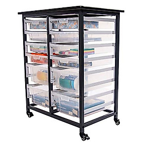 Luxor Mobile Bin Storage Unit - Double Row with Large and Small Clear Bins