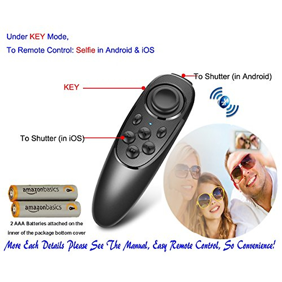 VR Remote Controller Gamepad Bluetooth Control VR Video, Game, Selfie, Flip E-book/PPT/Nook page, Mouse, in Virtual Reality Headset PC Tablet laptop iPhone Smart Phone