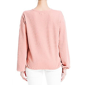 Max Studio Women's Waffle Knit V Neck Long Sleeve Pullover, Blush-16-1522, Extra Large