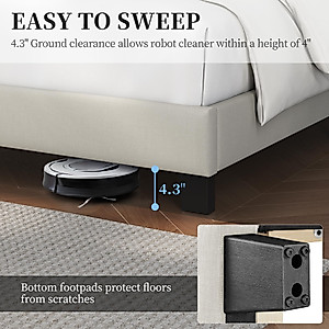 Yaheetech King Bed Frame Upholstered Platform Bed with Fabric Headboard, Wing Edge Design/Non-Slip and Noise-Free/Wooden Slats Support/No Box Spring Needed/Easy Assembly, Beige King Bed