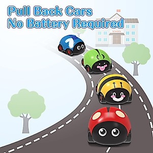 BOBBYBANG Toddler Toys for 3 4 Year Old Girls Boys, Pull Back Cars Gifts for 3 4 Year Old Girls, Friction Powered Vehicle Playset Toddler Toys for Girls Age 3, Push and Go Back Baby Car Toys (4 Pack)