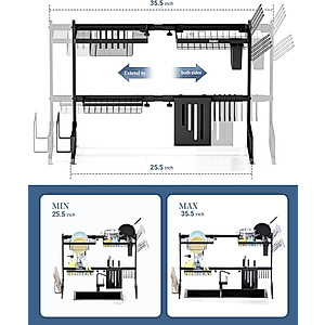 Kitsure Dish Drying Rack - Adjustable & Space-Saving Dish Rack（29.5-35.5in）, Over-The-Sink Dish Drying Rack, Multifunctional Kitchen Dish Drying Rack, Stainless Steel Dish Drying Rack