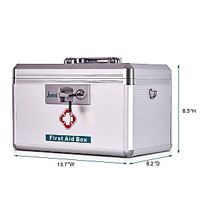 Jssmst Locking Medicine Box - New Version First Aid Box Emergency Medicine Case, Non-metal Boxes with Drugs Storage, 13.8 x 8.5 x 8.2 Inches, New(MC14023)