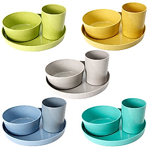 Youngever Bamboo Plastic Kids Dinnerware Set (15pcs Bowls, Plates, Cups)