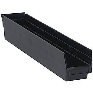 Quantum Storage Systems QSB105BK 16-Pack 4" Hanging Plastic Shelf Bin Storage Containers, 23-5/8" x 4-1/8" x 4" , Black