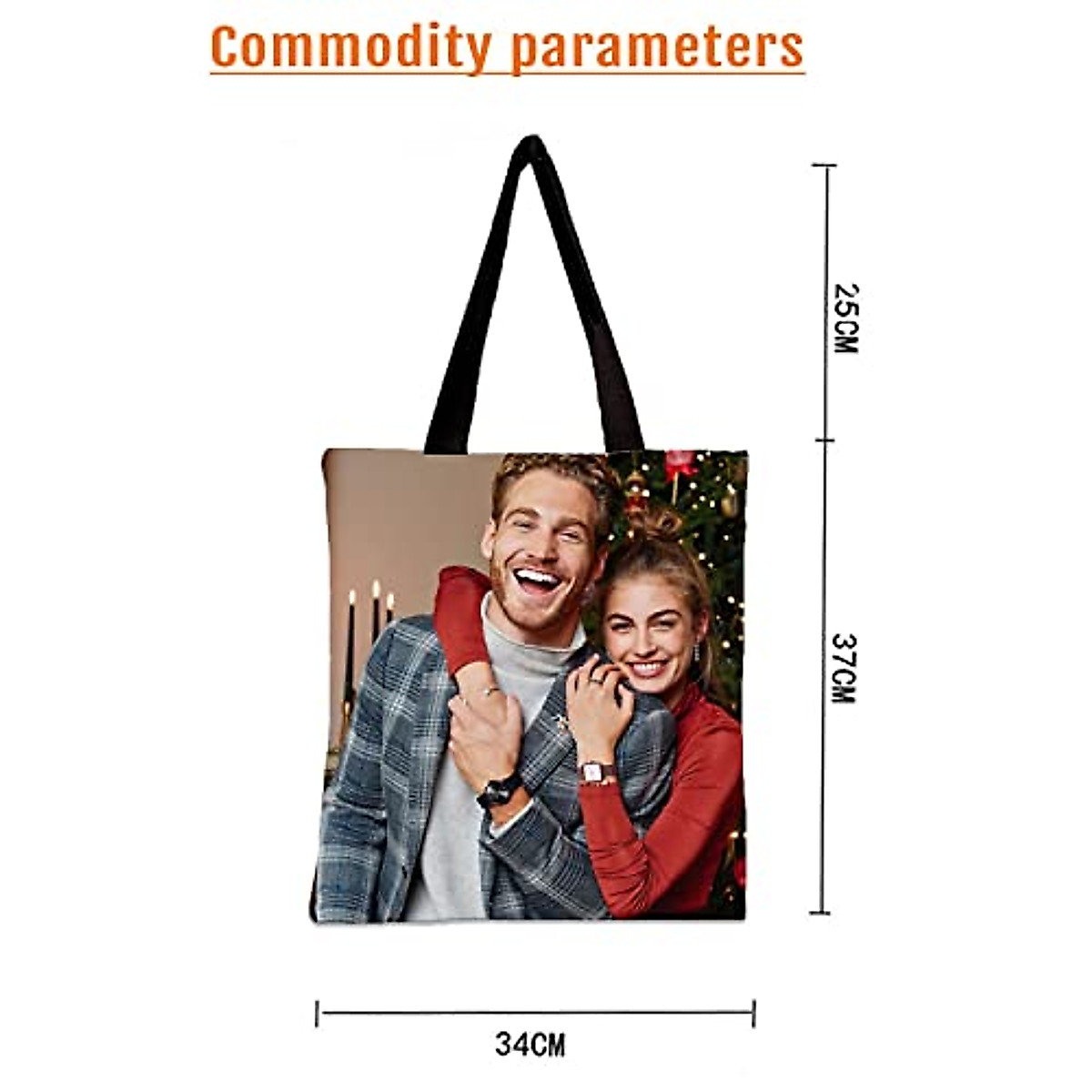 EAQ Personalized Tote Bag Custom Canvas Bag with Photo Reusable Canvas Tote Bags for Daily Use Gifts-Black-Tote Bag