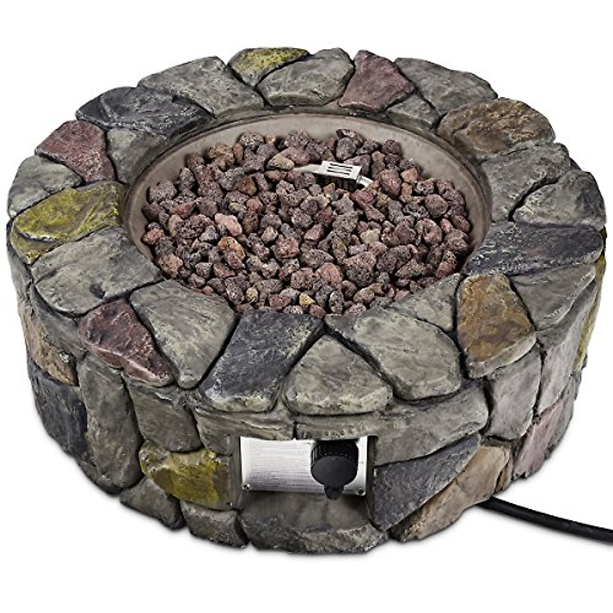 Giantex Gas Fire Pit, 28 Inch 40,000 BTU Propane Fire Pit Outdoor w/Natural Stone, Cover, ETL Certification, Stainless-Steel Gas Burner w/Electronic Ignition Lava Rock (Gray)