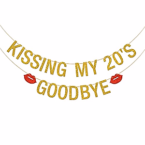 Halawawa Kissing My 20's Goodbye Banner, 20s Goodbye Party Decorations, 30th Birthday Party Bunting Banner Photo Booth Props, Cheers to 30 Years Dirty 30 Party Supplies