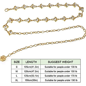 Glamorstar Chain Belt for Women Rhinestone Crystal Waist Belts for Dress Gift Plus Size Gold 135CM/53.1IN