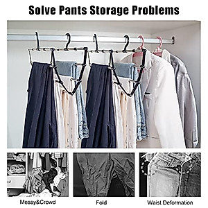 Frqianly Pants Hangers Space Saving, 2 Pack Multiple Pants Hangers for Closet, Jean Hangers Scarf Holder Closet Space Saving Hangers, Pants Rack Leggings Hanger Space Saver Closet Organization（Black）