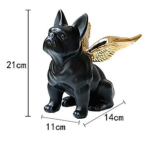 Animal Garden Ornaments Decoration Home Decor Ornament Gift Black French Bulldog Statue with Gold Wing Ceramic Modern Art Animal Figurine Handmade Decorative Collectible