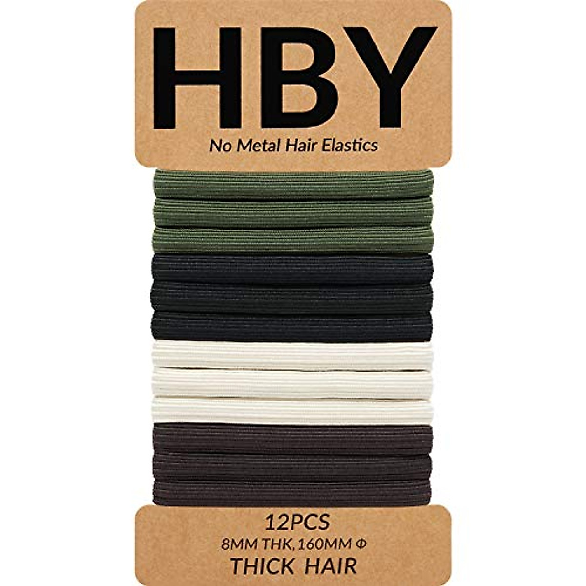 HBY Women's Hair Ties for Thick or Curly Hair. No Slip Seamless Ponytail Holders Sports Thick Hair Ties, Urban Oasis, 8MM, 12 Pcs