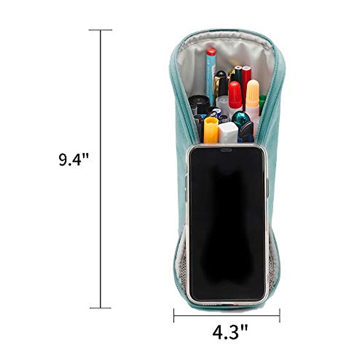 Araberry Stand Up Pencil Case Canvas Standing Pencil Holder Pencil Pouch Pen Bag Organizer Makeup Bag with Zipper (Green)