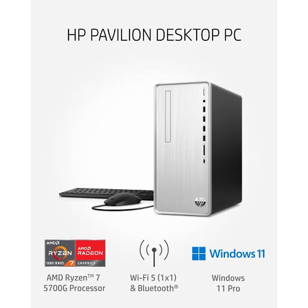 HP Pavilion Desktop PC, AMD Ryzen 7 5700G, 16 GB RAM, 512 GB SSD, Windows 11 Pro, Wi-Fi 5 & Bluetooth Connectivity, 9 USB Ports, Wired Mouse and Keyboard Combo, Pre-Built Tower (TP01-2022, 2021)