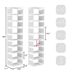 esonstyle 10 Tiers Shoe Rack, Space Saving Shoe Shelf Organizer, Tall Narrow Shoe Rack for Door Entryway, Closet