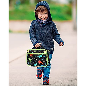 Bagseri Lunch Box, Kids Insulated Lunch Box for Boys, Portable Reusable Toddler Lunch Cooler Bag Thermal Organizer, Water-resistant Lining (Black, Dinosaur)
