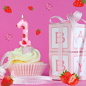 Conelist Berry 1st Birthday Number Candle Pink Cake Topper with Strawberry Happy Birthday Strawberry Cake Candle for Fruit Baby Shower Kids 1st Strawberry Theme Birthday Cake Decoration for Party