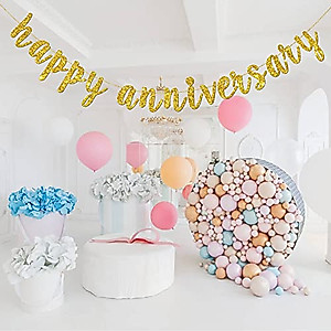 INNORU Gold Glitter Happy Anniversary Banner - Birthday Sign Bunting - Wedding Anniversary Party Decorations