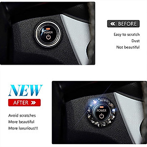 Murimt 2 Pack Crystal Rhinestone Bling Car Push Start Button Accessories,Girly Car Accessories for Women，Push to Start Button Cover/Sticker, Key Ignition & Knob Ring (Black)