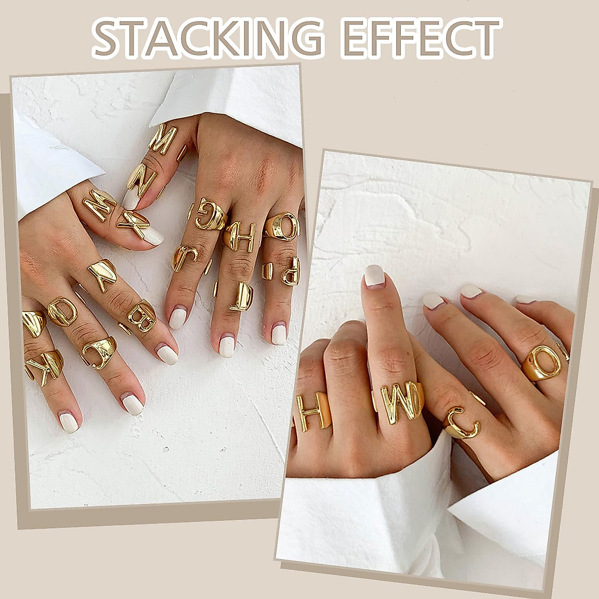 FindChic Initial Ring Chunky Gold Rings That Don't Tarnish Statement Ring for Women Cute Letter A Adjustable Open Rings for Women 18K Gold Plated Stacking Name Ring Size 6 7 8 9 Jewelry