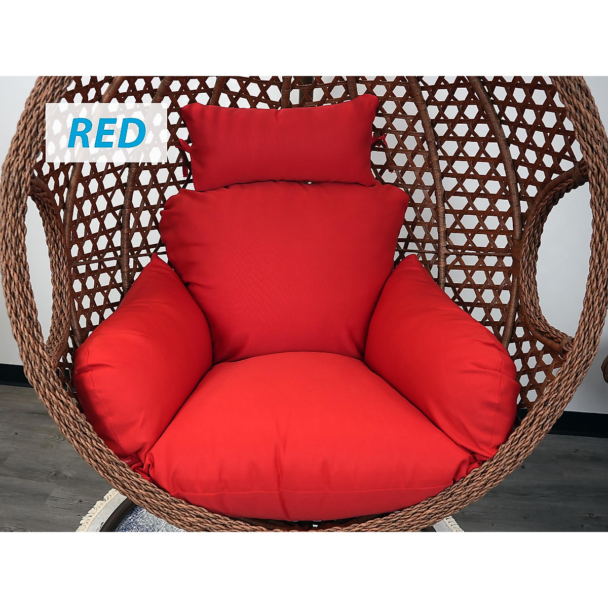 SK CHUMRA Egg Chair Cushion Hanging Basket Chair Pads Wicker Rattan Hanging Seat Cushion Nonslip Soft Headrest & Armrest Outdoor Porch Backyard UV Resistant Patio Hammock Swing Cushions (Red)