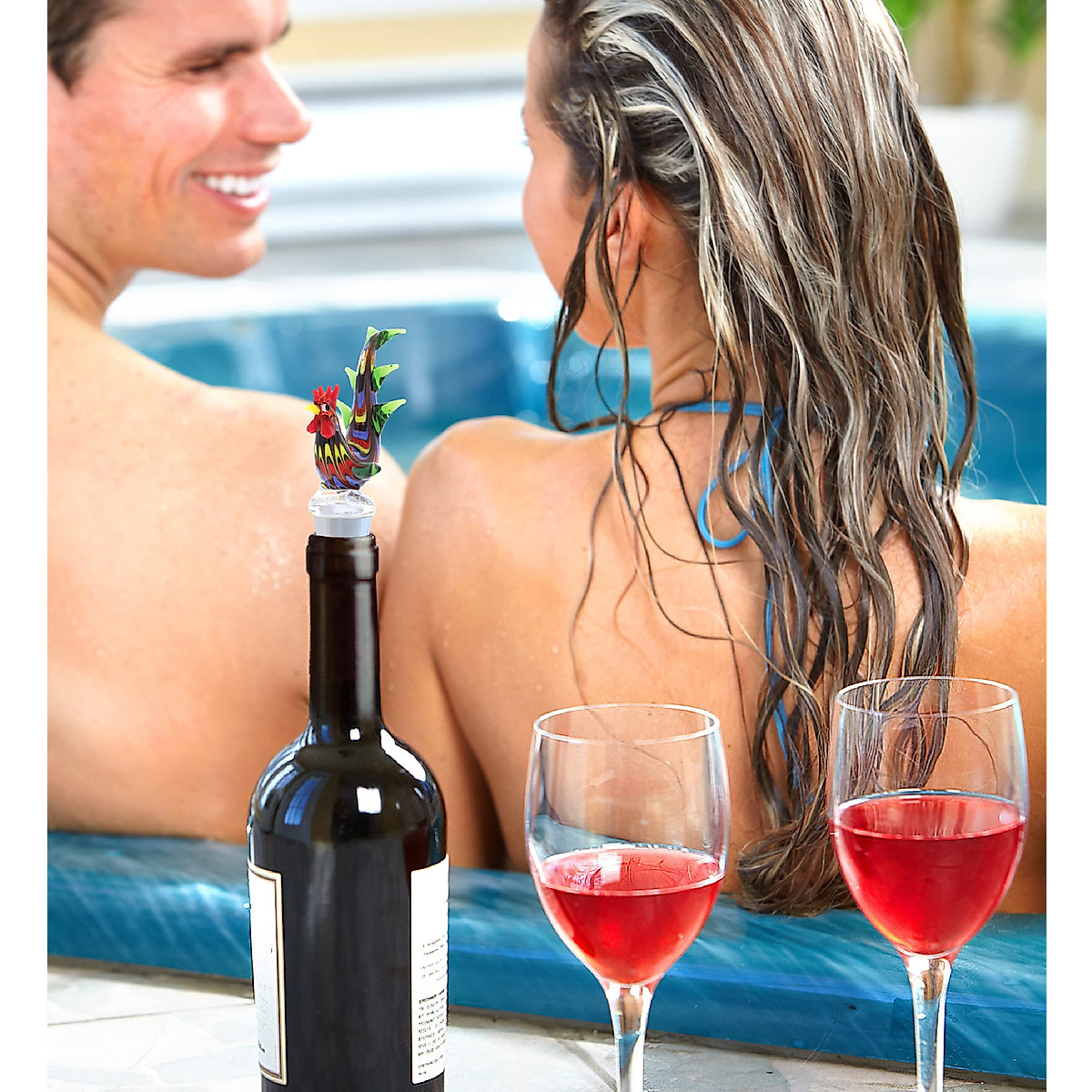 Cheers Rooster Glass Wine Stopper - Elegant Vacuum Seal Reusable Chicken Animal Farm Life Wine Bottle Stopper Airtight Leak Proof Bottle Topper Cork Plug, Cute Home Decor & Bar Tool Accessory Gift