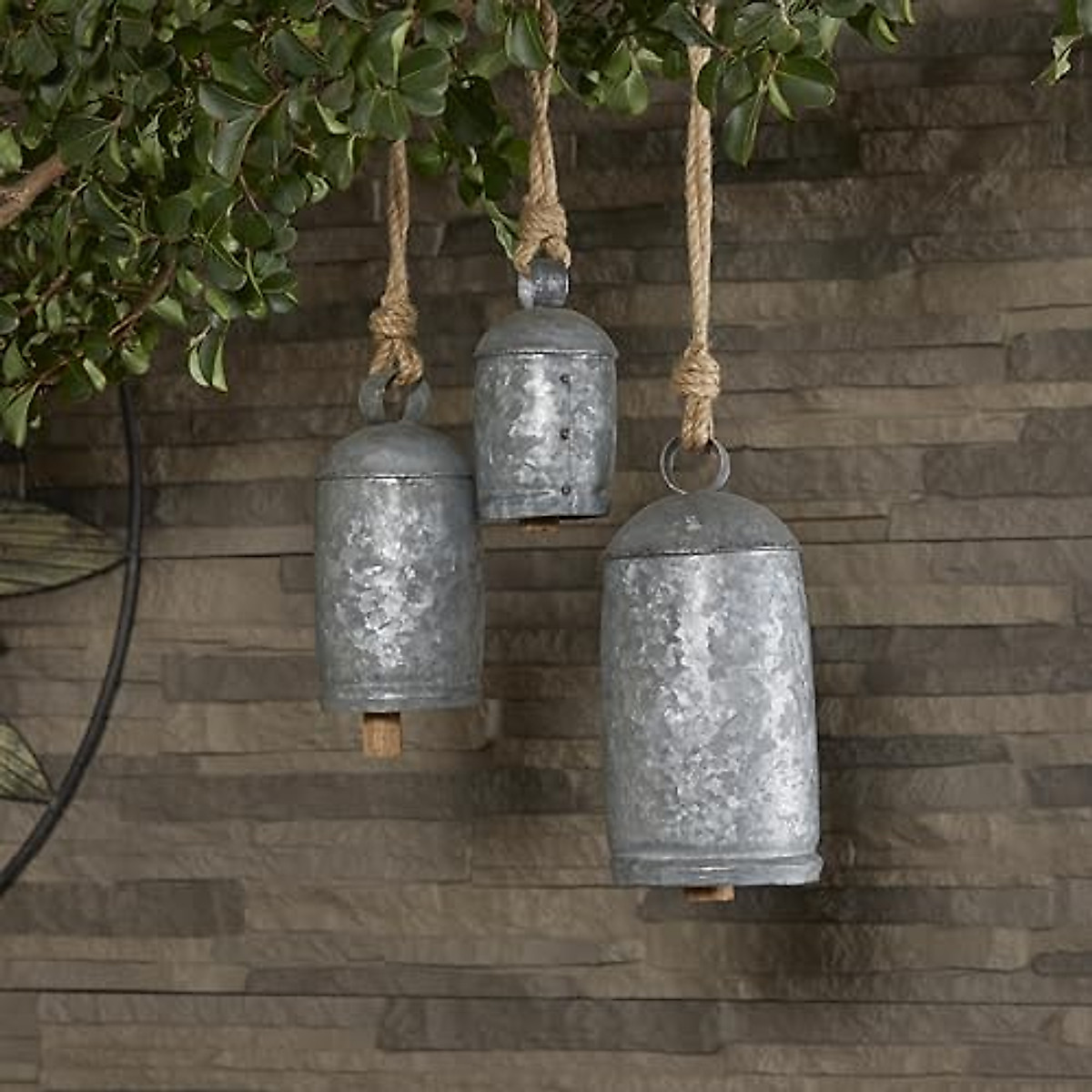 Deco 79 Rustic Metal Cowbell Decorative Bells, 5", 4", 3"H, Silver