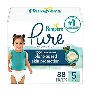 Pampers Baby Diapers - Pure Protection - Size 5, 88 Count, for up to 100% Leakproof, Premium Plant-based Skin Protection