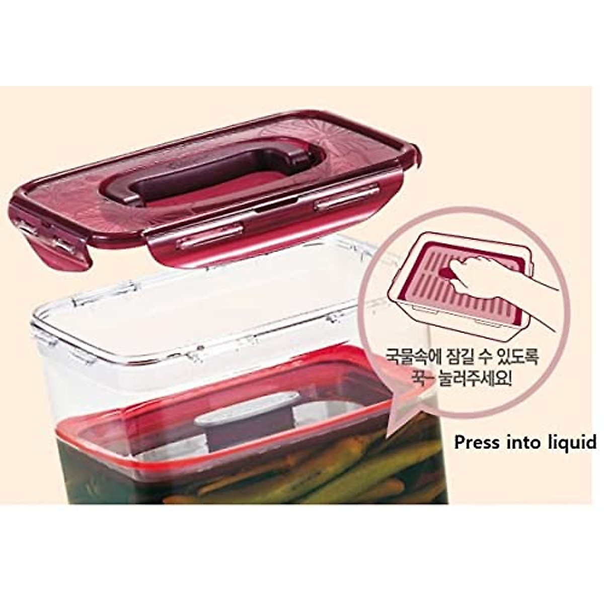 LockandLock Press Plate Leakproof Airtight Pickle Kimchi Container 4.5L / 152oz BPA Free One Handle Clear Body Maintain Fresher Taste