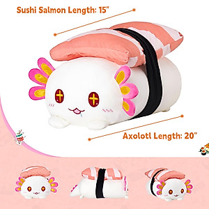 CozyWorld 20‘’ Axolotl Plush Pillow Cute Axolotl Stuffed Animal Kawaii Soft Sushi Plush Pillow Toy Food Huge Squishy Plushie Home Room Decoration Birthday Gift for Kids Girls Boys