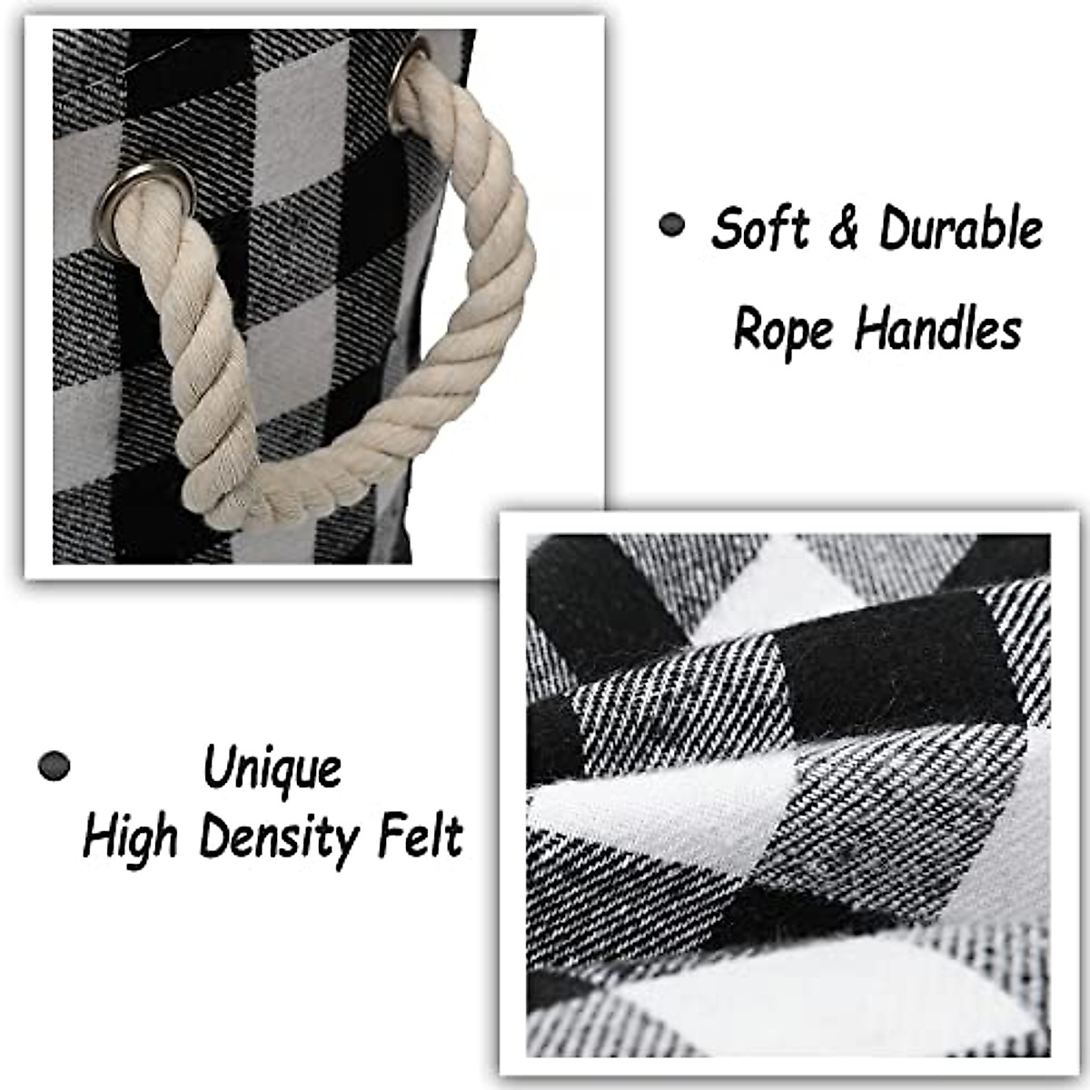 Round Collapsible Storage Organizer Bins Buffalo Checked Baskets with Woolen Fabric Kid's Pet's Toys and Accessory Storage Bins for Home Decor, White Black Grid, M