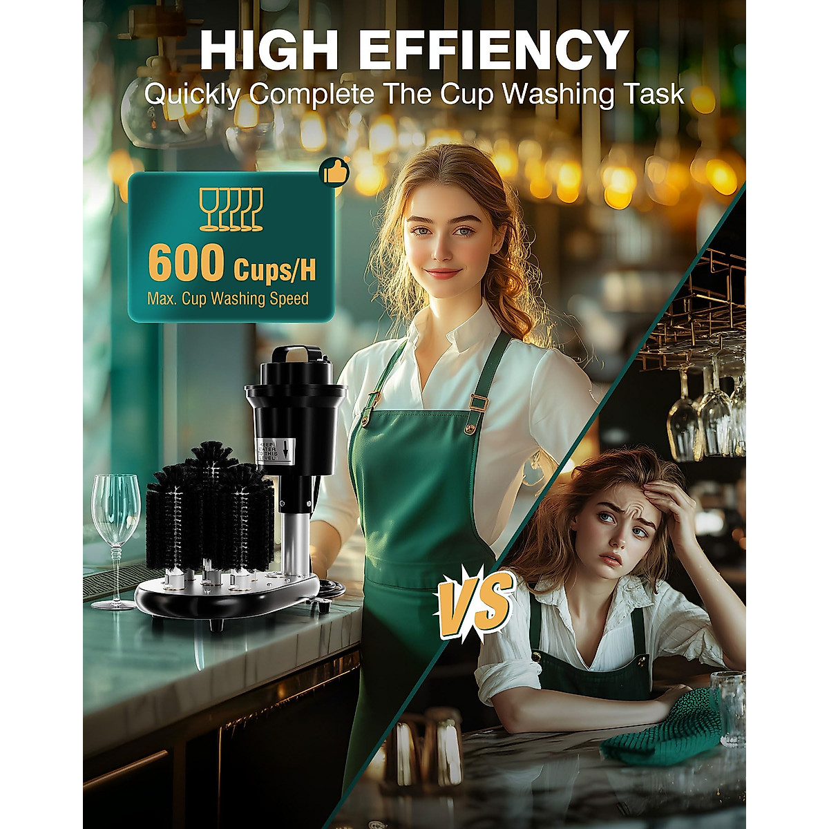 WantJoin Electric Commercial Glass Washer,Winery Wine Glass Cleaning Machine,5 Cleaning Brush Washers Glass,Perfect for Bars and Cafes