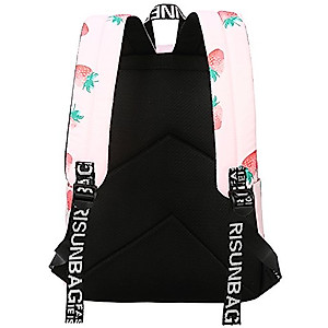 MIRLEWAIY 15.7 inch Water-resistent Large Capacity Travel Laptop Backpack Lightweight Primary Junior School Bag for Teen Girls, Pink Strawberry