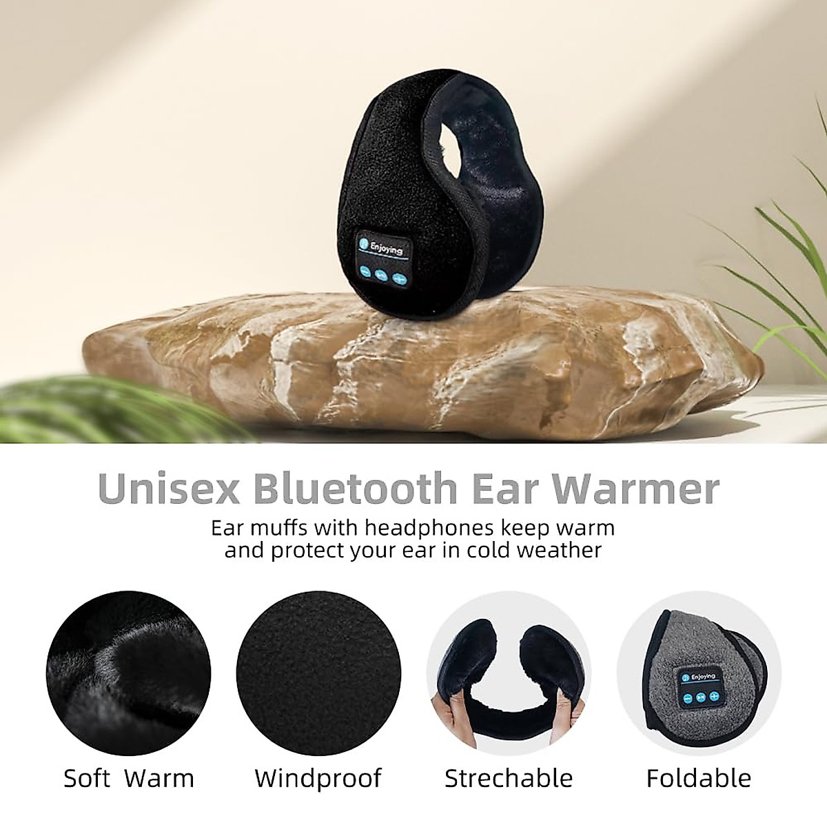 SYPVRY Bluetooth Ear Muffs Winter Ear Warmer Wireless Headphones Adjustable Winter Ear Cover Built-in HD Speakers Mic Outdoor EarMuffs (Black)