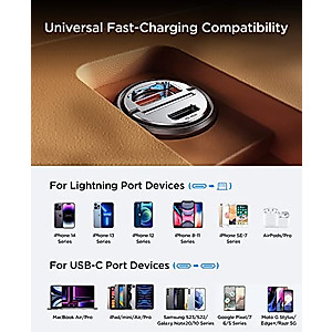 90W USB C Car Charger,[Super Mini Metal] USB C Car Charger Fast Charging Adapter PD+QC3.0 Dual Port MRGLAS Type C Car Cigarette Lighter USB Charger Compatible iPhone 14 13 Pro Max iPad Samsung Macbook