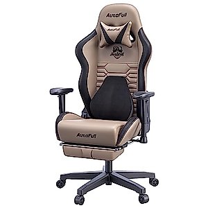 AutoFull C3 Gaming Chair Office Chair PC Chair with Ergonomics Lumbar Support, Racing Style PU Leather High Back Adjustable Swivel Task Chair with Footrest (Brown)