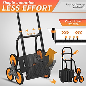 Stair Climbing Hand Truck 440lb，Heavy Duty Dolly Cart for Stairs，Thickened Upgraded Steel Tube Folding Stair Climbing Trolley with Six Wheels and Telescoping Handle