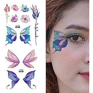 Konsait 12 Sheets Glitter Butterfly Temporary Tattoos for Women Girls Butterfly Face Tattoos for Women Eye Sticker Fairy Makeup Kids Tattoos Temporary For Girls Fairy Princess Party Favors