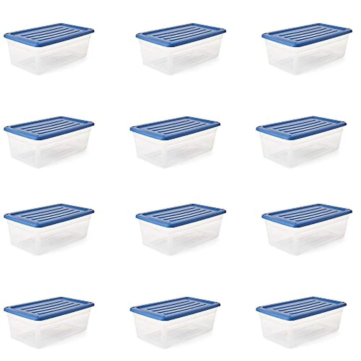 Gracious Living DLC6 1.5 Gallon Clear Plastic Storage Bin Container with Stylish Sky Blue Snap On Locking Lid (12 Pack)