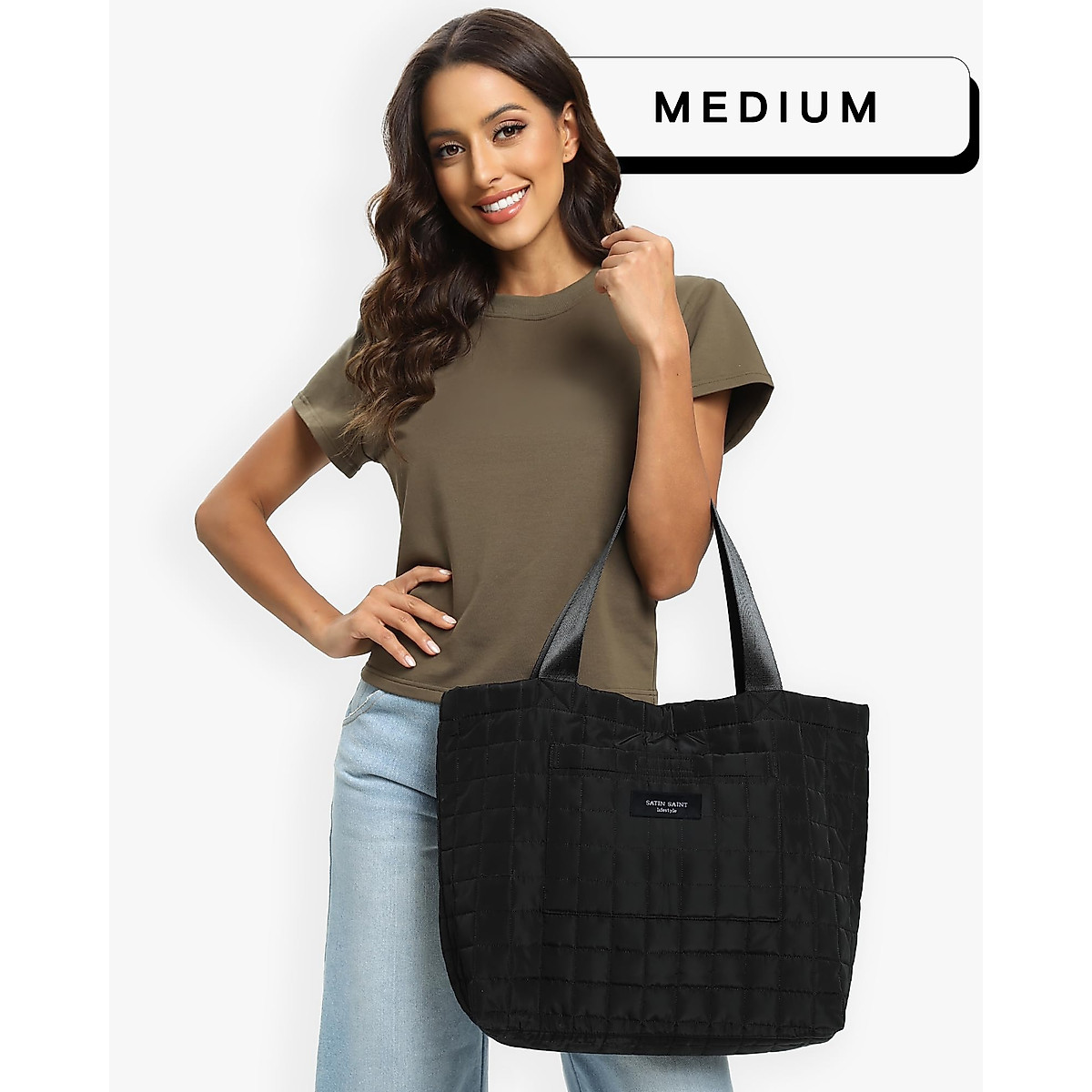 SATIN SAINT lifestyle Large Tote Bag for Women, Travel Tote Bag, Laptop Bag Handbag, Shopping Bag, Lightweight Shoulder Bag for Yoga Gym