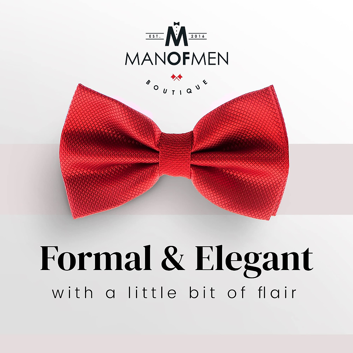 Man of Men Red Bow Tie, Red Bow Ties for Men - Pre-Tied Formal Tuxedo Bowtie - Adjustable Length - Huge Variety Colors Available (Red)